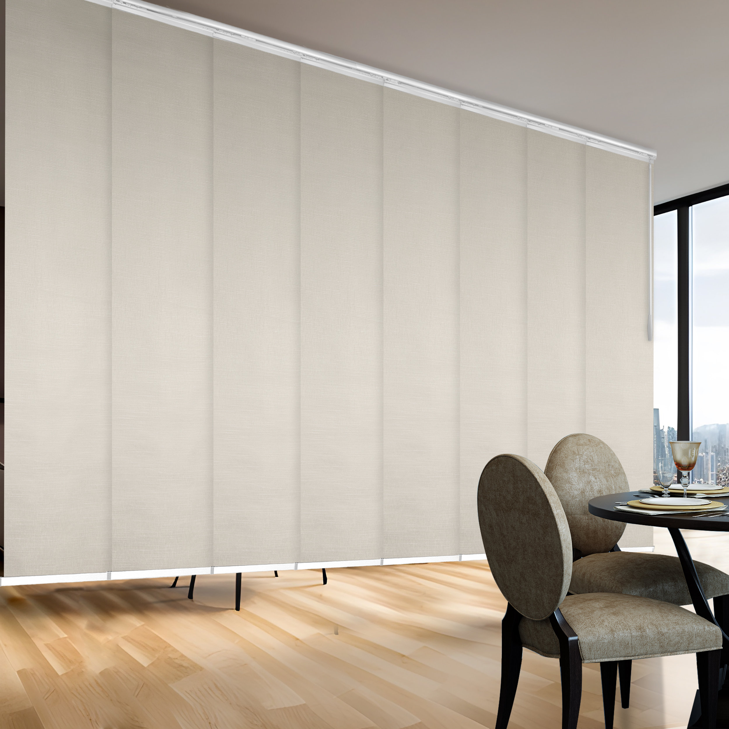 Rod Desyne Pearl 8-Panel Double Rail White Panel Track Extendable 130"-175"W, Panel width 23.5 ...